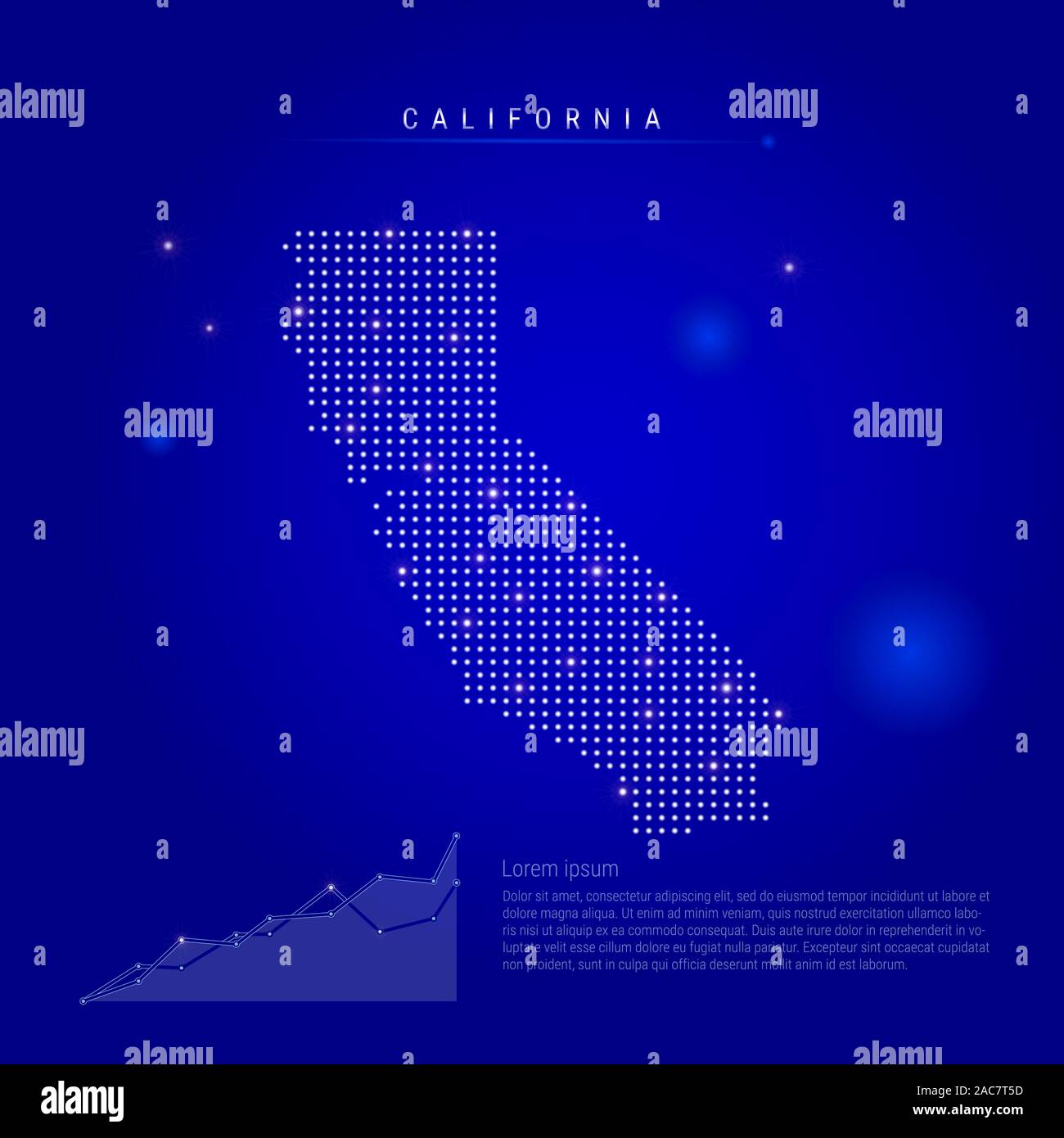 California US state illuminated map with glowing dots. Infographics ...