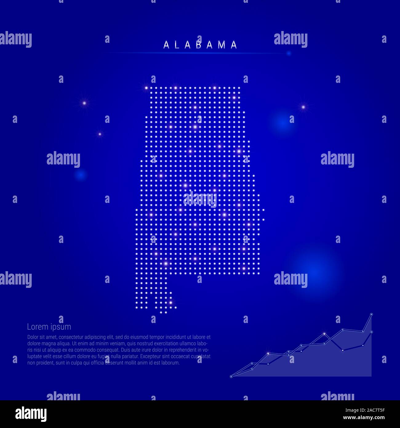 Alabama US state illuminated map with glowing dots. Infographics ...