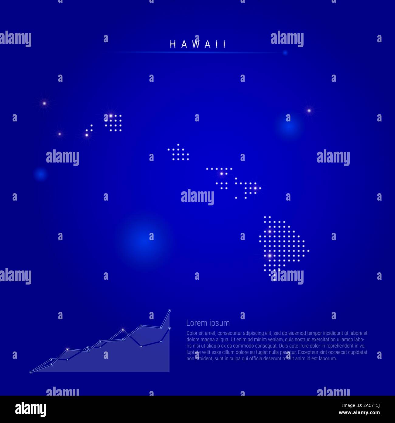 Hawaii US state illuminated map with glowing dots. Infographics ...