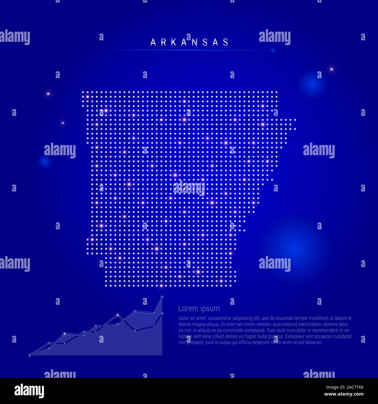 Arkansas US state illuminated map with glowing dots. Infographics ...