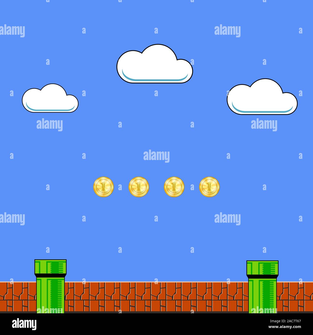 Old Game Background. Classic Retro Arcade Design with Pipe and Brick ...
