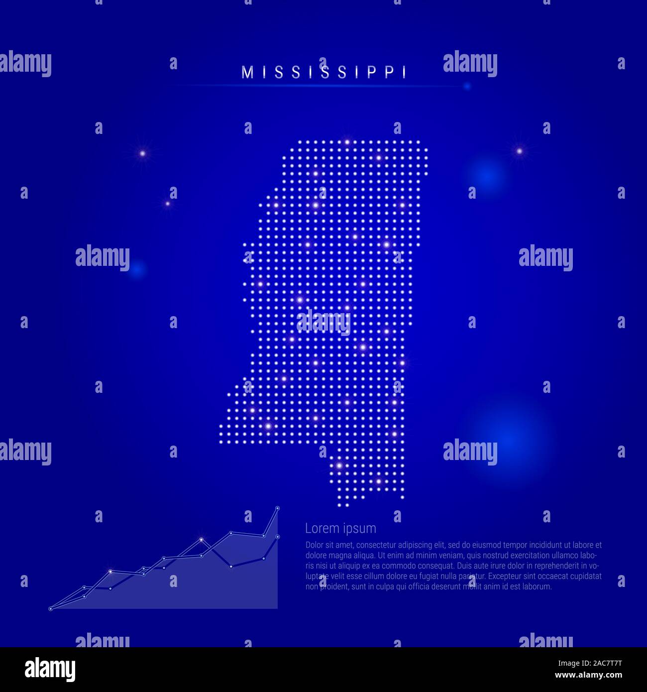 Mississippi US state illuminated map with glowing dots. Infographics ...