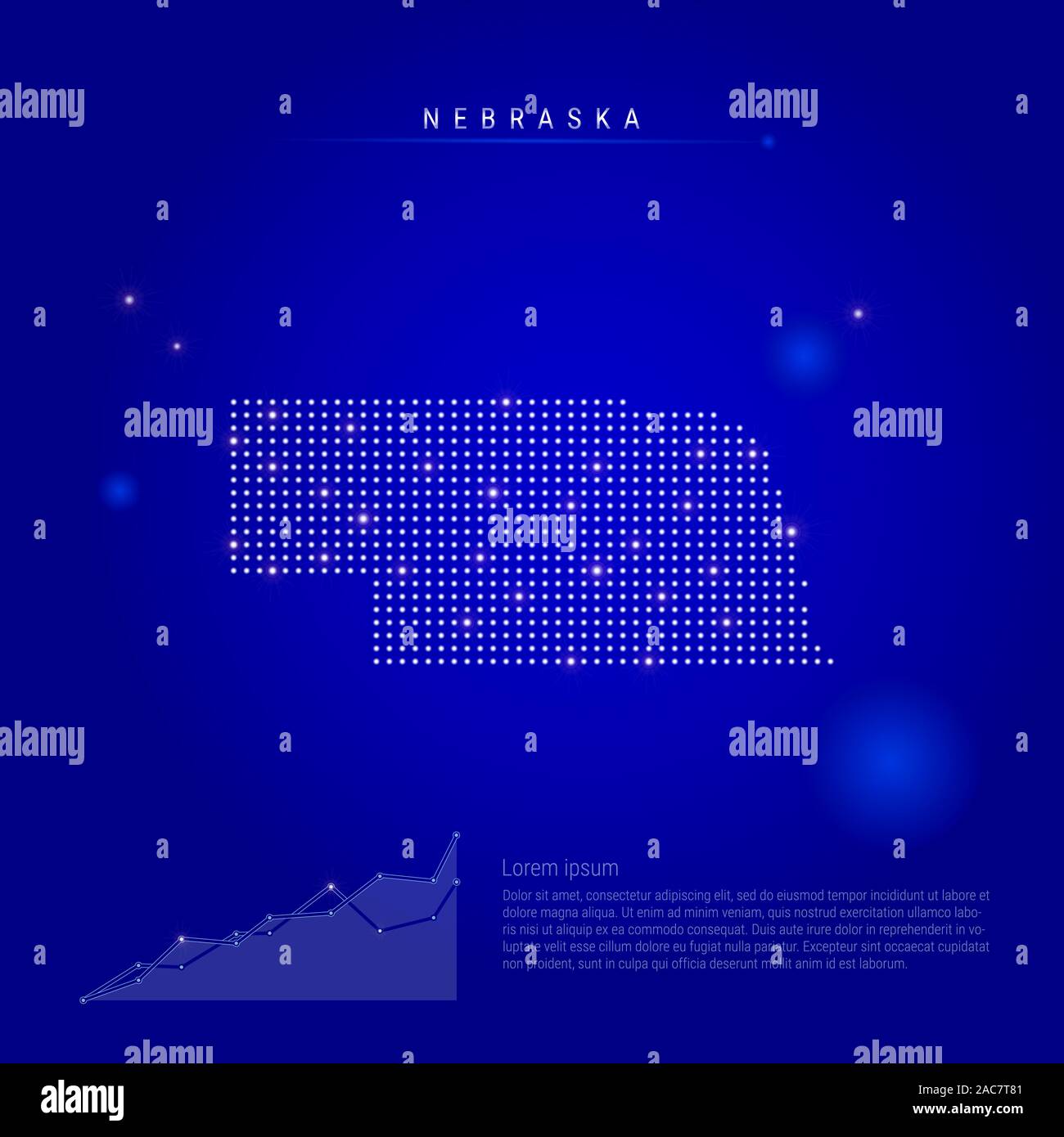 Nebraska US state illuminated map with glowing dots. Infographics ...