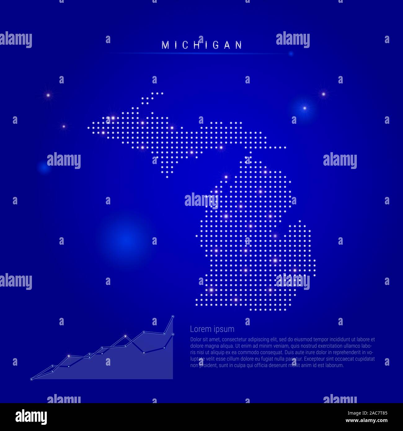 Michigan US state illuminated map with glowing dots. Infographics ...