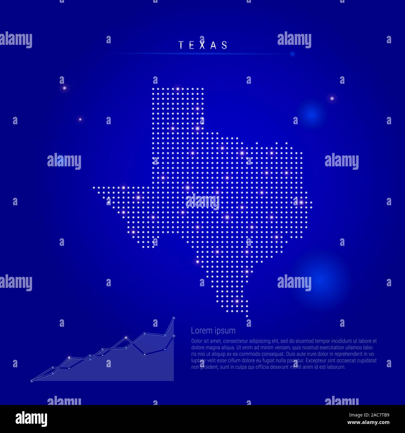 Texas US state illuminated map with glowing dots. Infographics elements ...