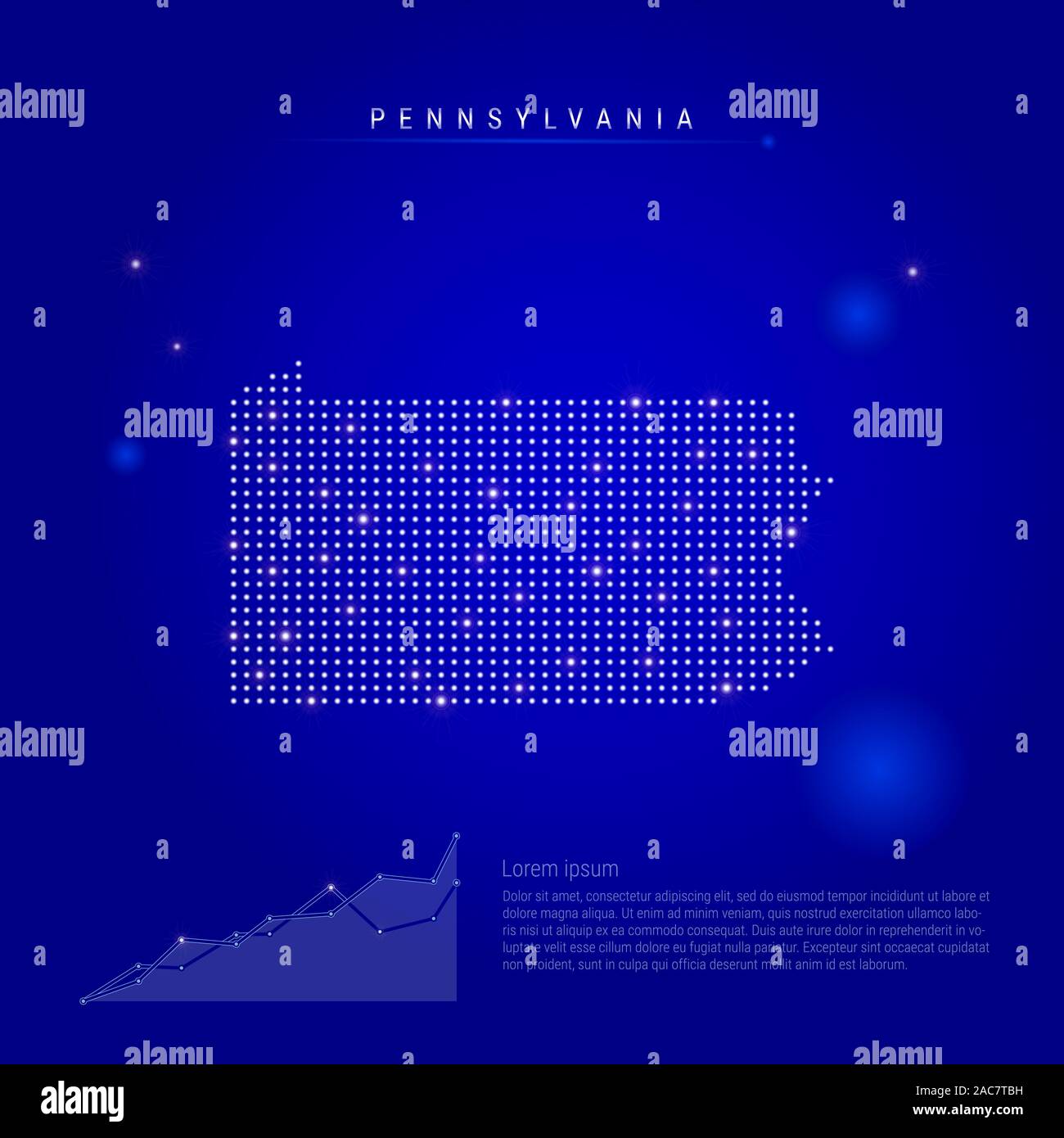 Pennsylvania US state illuminated map with glowing dots. Infographics ...
