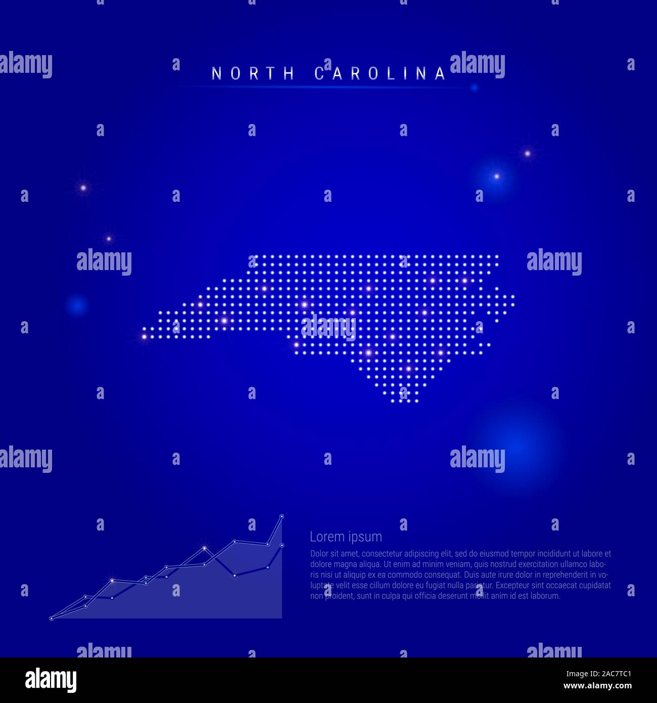 North Carolina US state illuminated map with glowing dots. Infographics ...