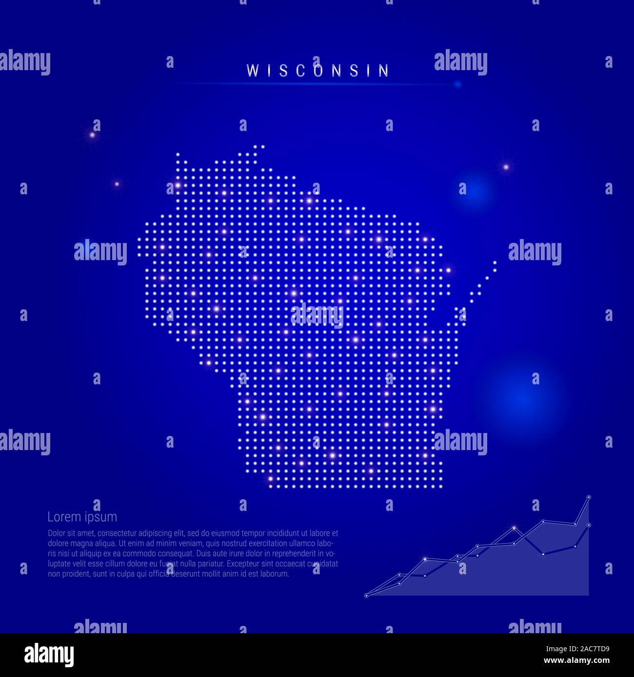 Wisconsin US state illuminated map with glowing dots. Infographics ...