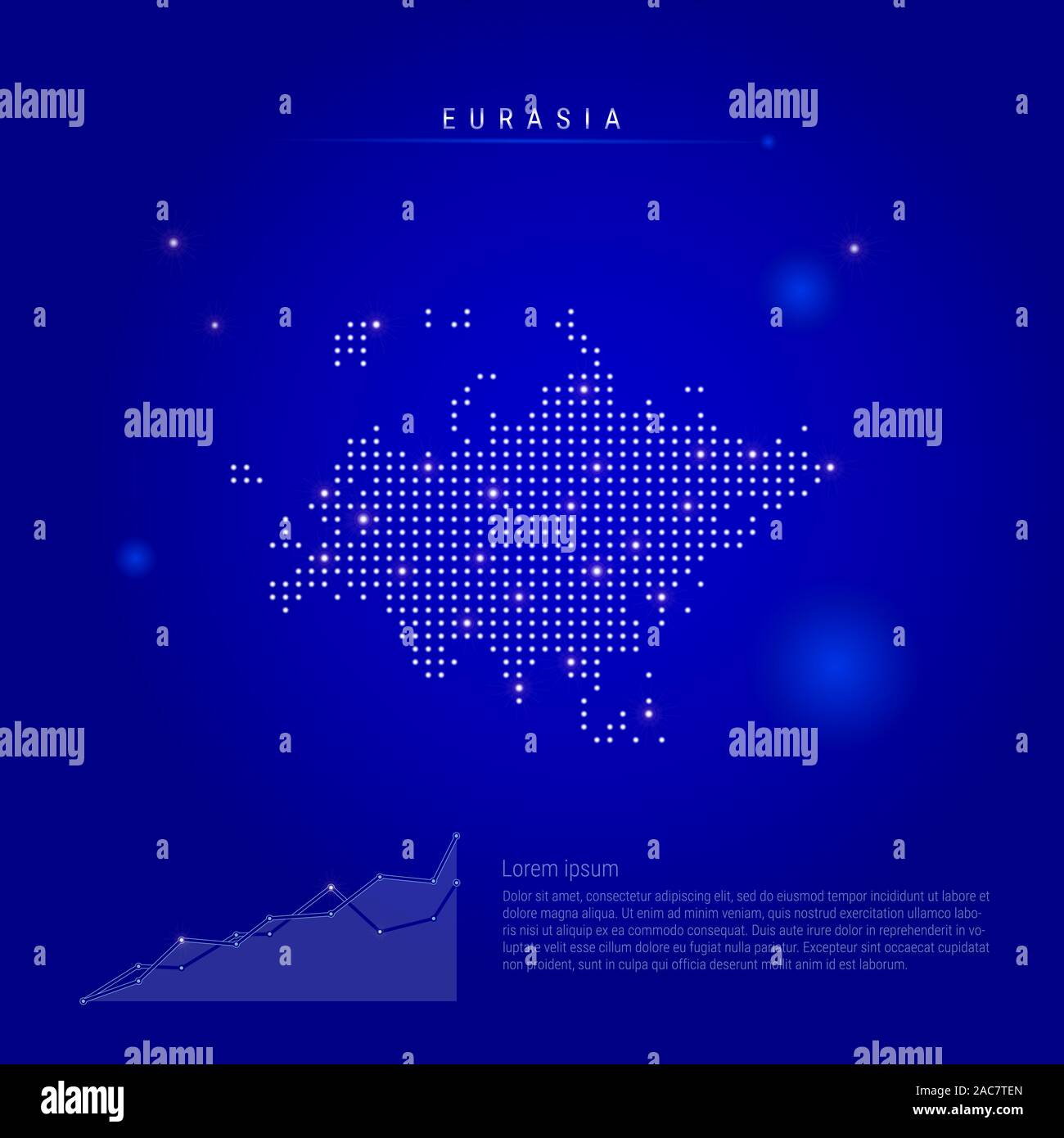 Eurasia illuminated map with glowing dots. Infographics elements. Dark ...
