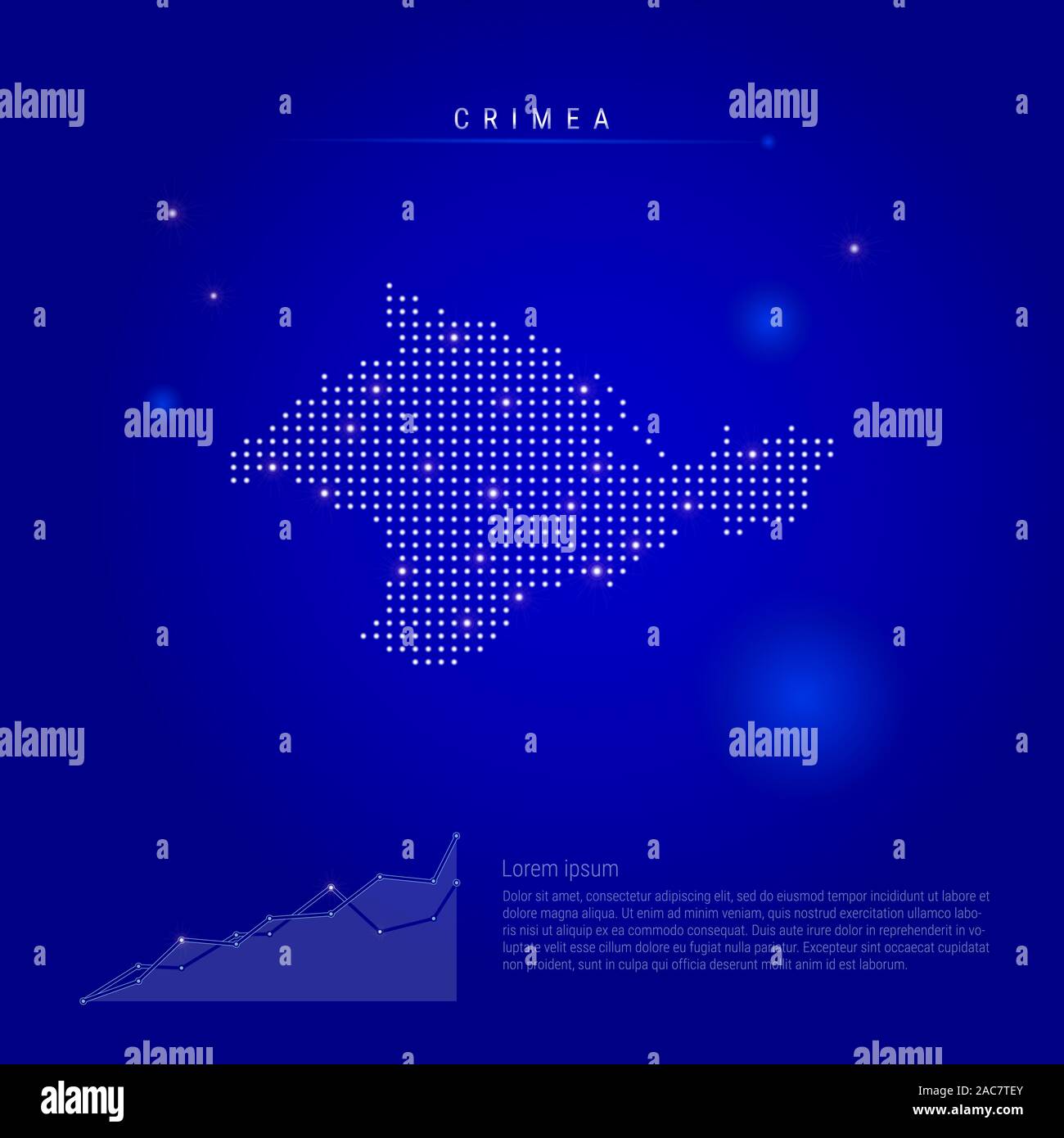 Crimea illuminated map with glowing dots. Infographics elements. Dark ...