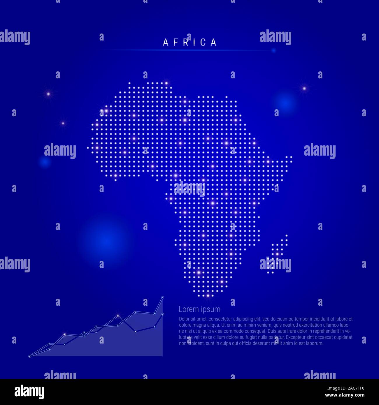 Africa illuminated map with glowing dots. Infographics elements. Dark ...