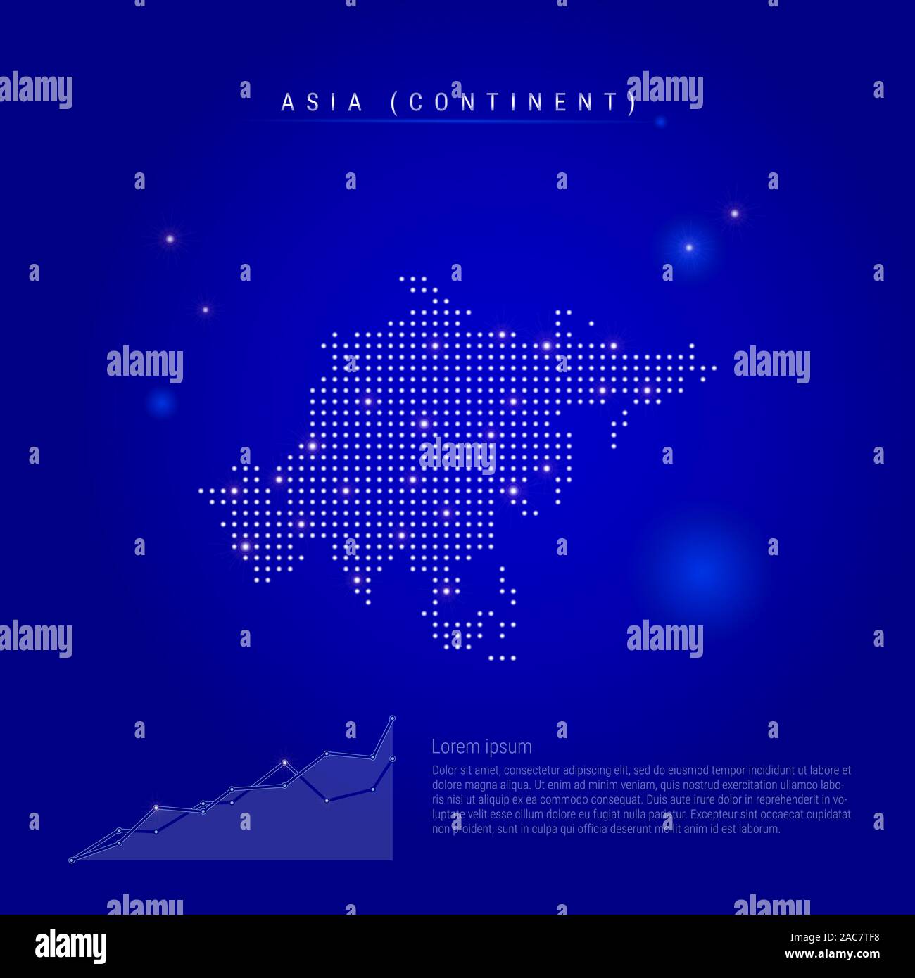 Asia illuminated map with glowing dots. Infographics elements. Dark ...