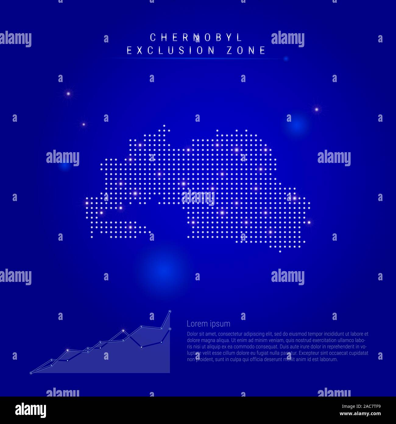 Chernobyl Exclusion Zone illuminated map with glowing dots ...