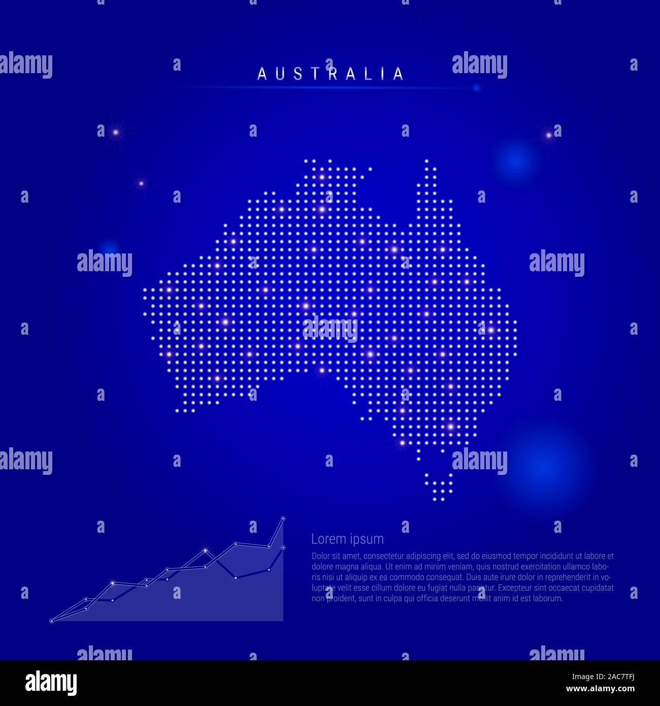 Australia illuminated map with glowing dots. Infographics elements ...