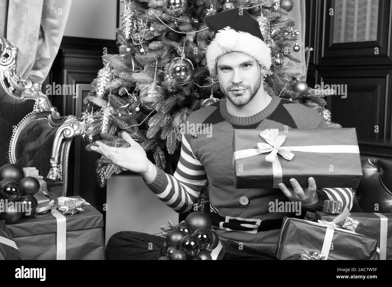 Holidays preparation celebration man Black and White Stock Photos ...