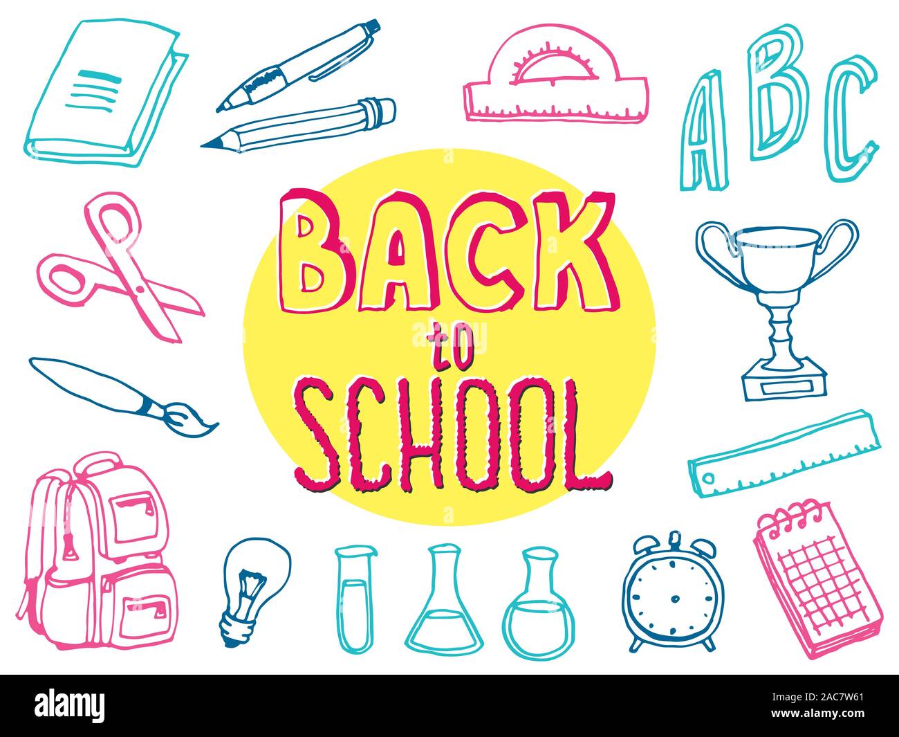 Back to school doodle elements. Lettering and school supplies ...