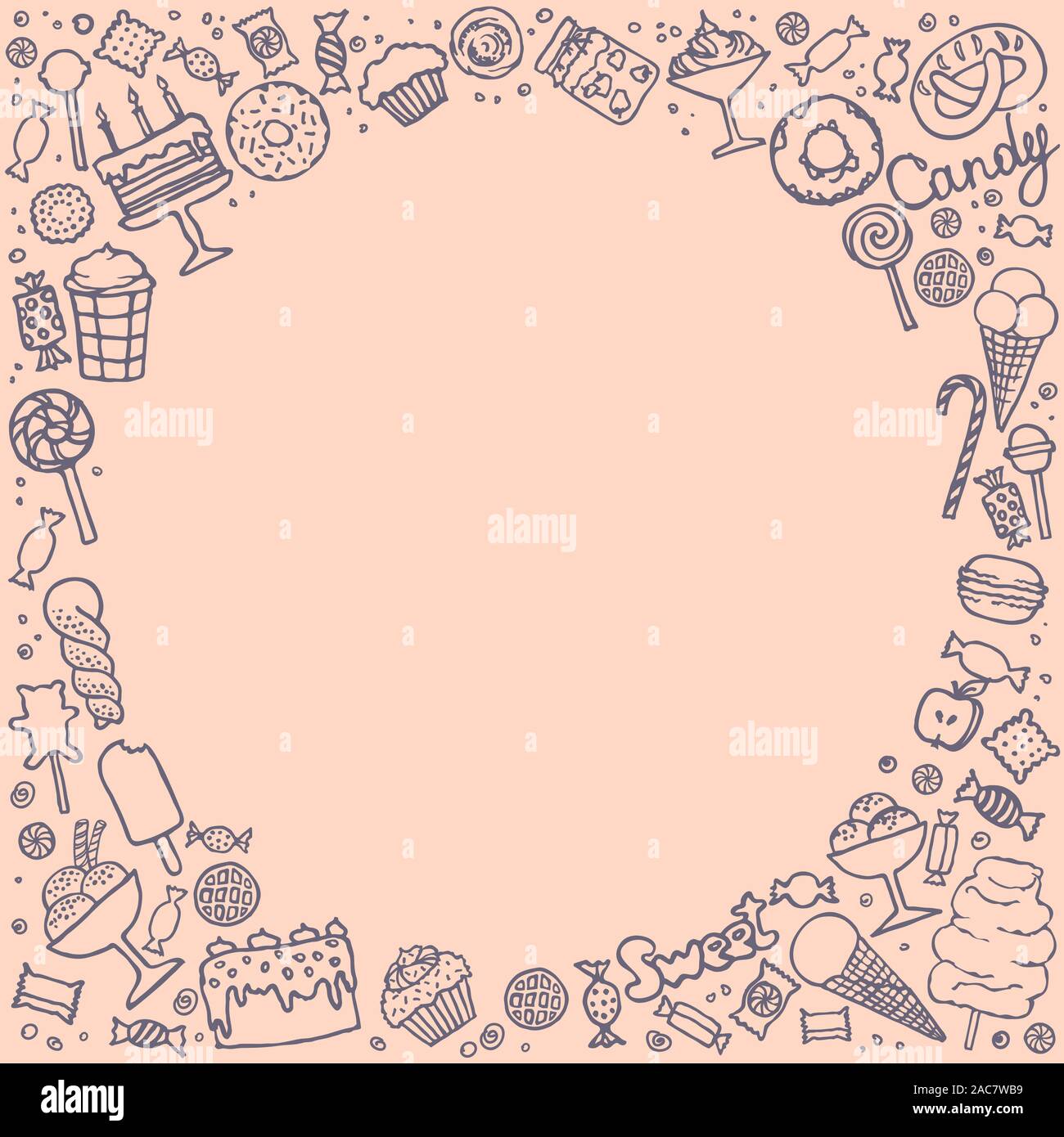 Doodle candy set. Collection of candies, cakes, sweets, ice cream and ...