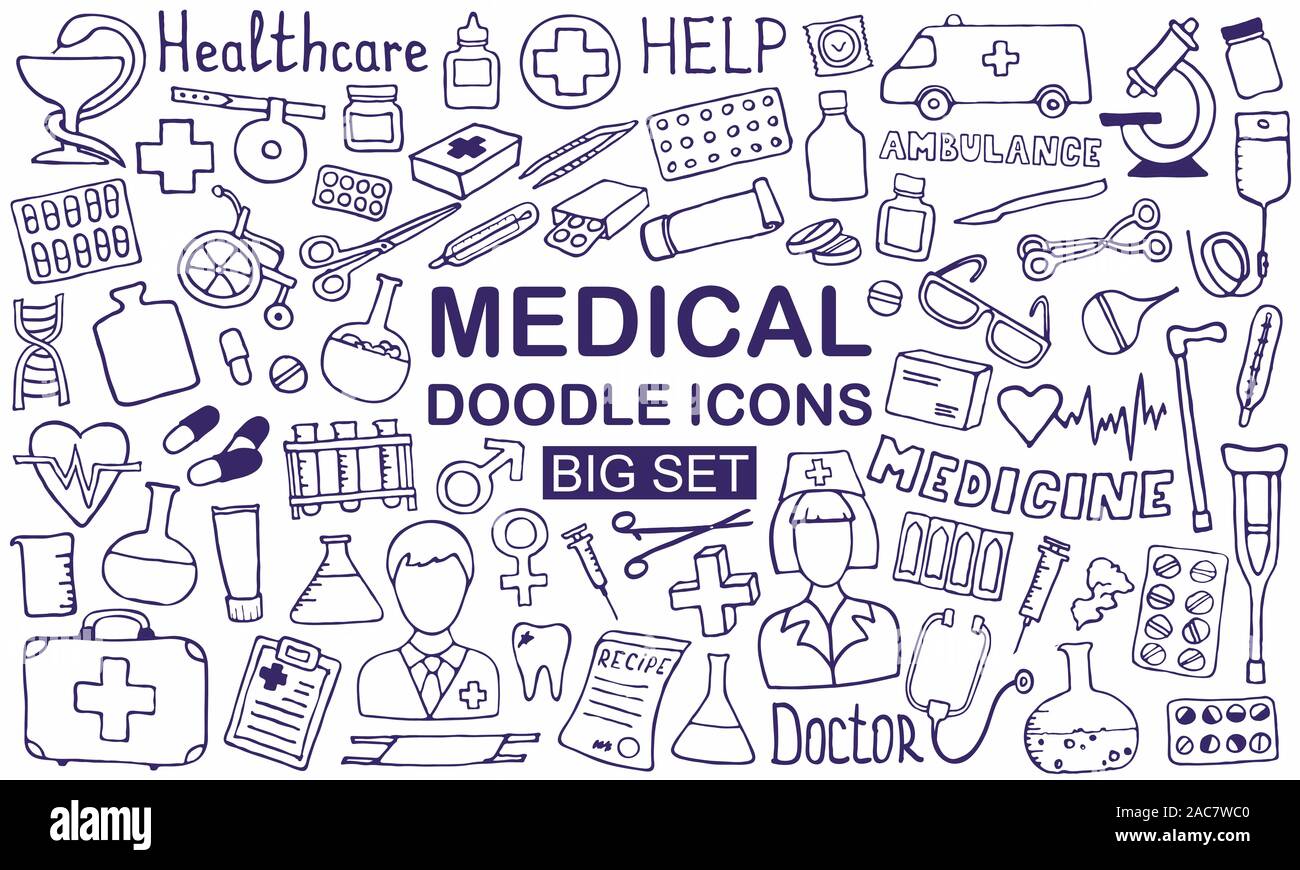 The cutest doodle medicine icon set for your design. Hand drawn Health ...