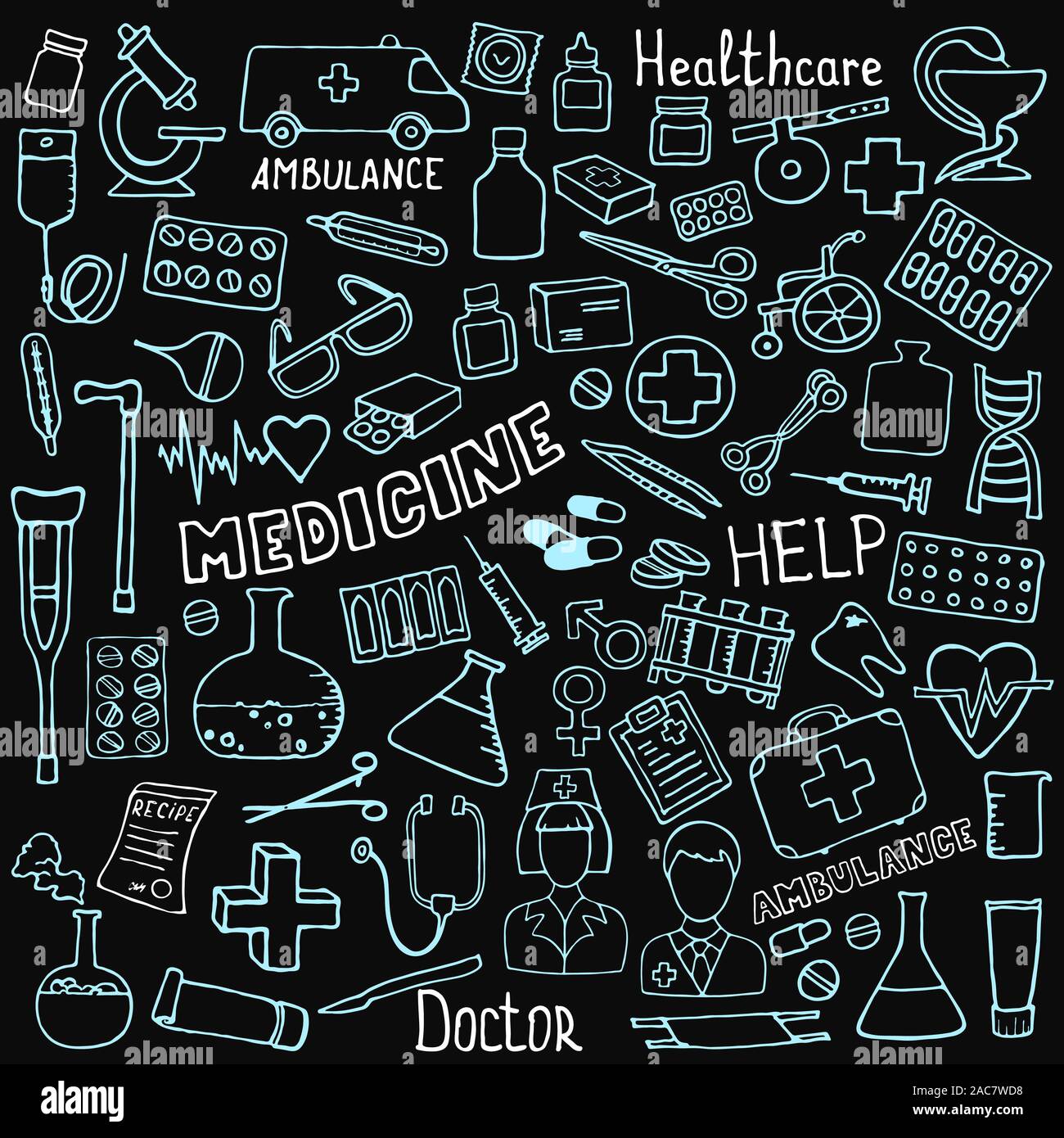 The cutest doodle medicine icon set for your design. Hand drawn Health ...
