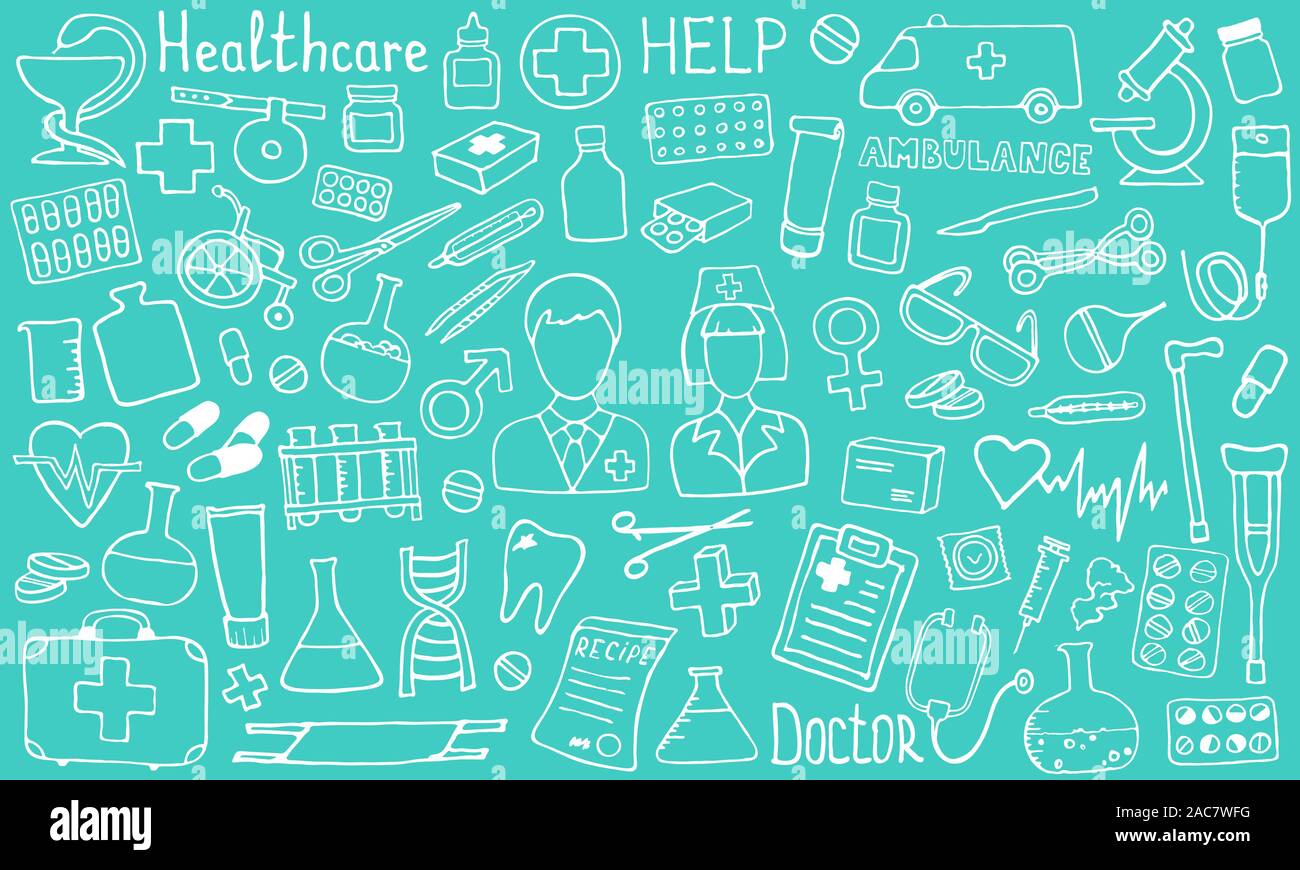 The cutest doodle medicine icon set for your design. Hand drawn Health ...