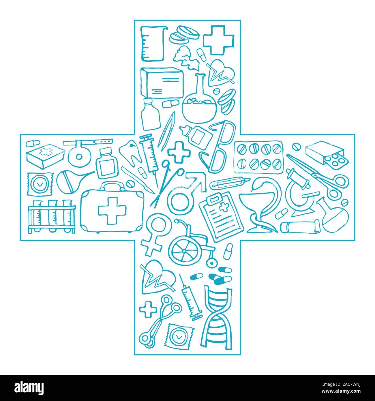 Medical symbol - cross. The cutest doodle medicine icon set for your ...