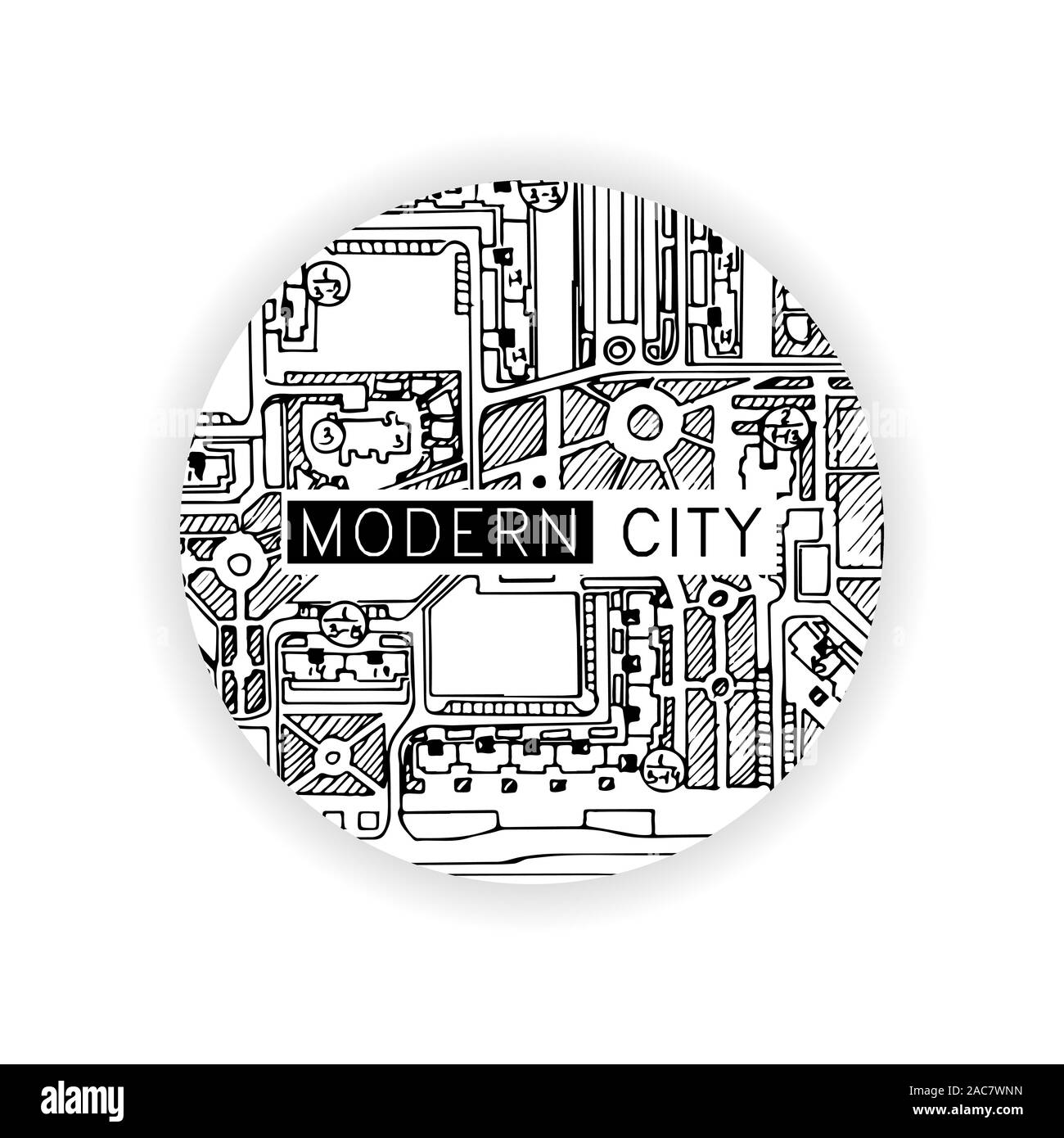 Architectural ink background, construction logo with doodle maps ...