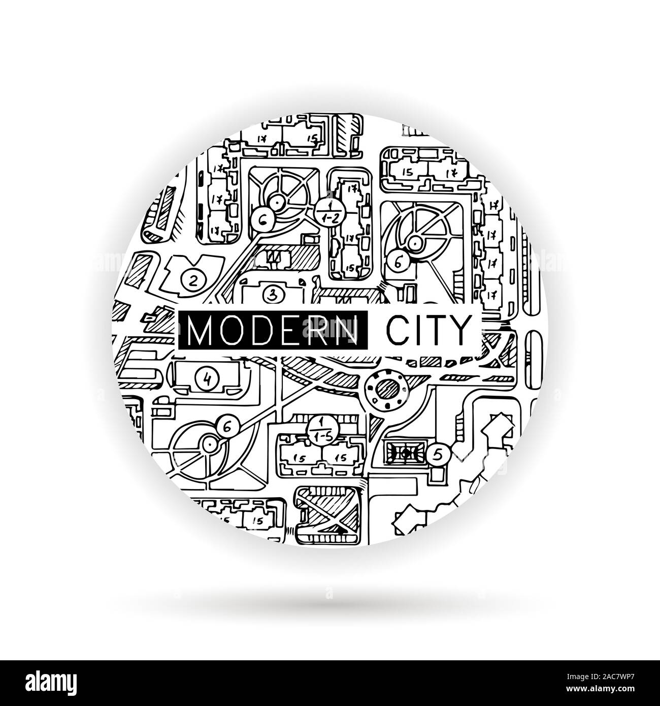 Architectural ink background, construction logo with doodle maps ...