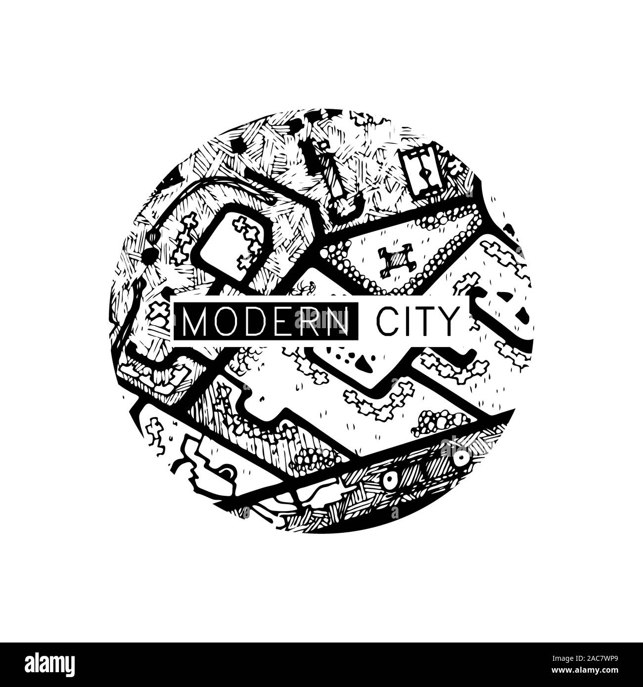 Architectural ink background, construction logo with doodle maps ...