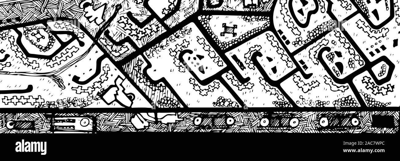 Doodle city map texture. Urban architecture plan, engineering drawing ...