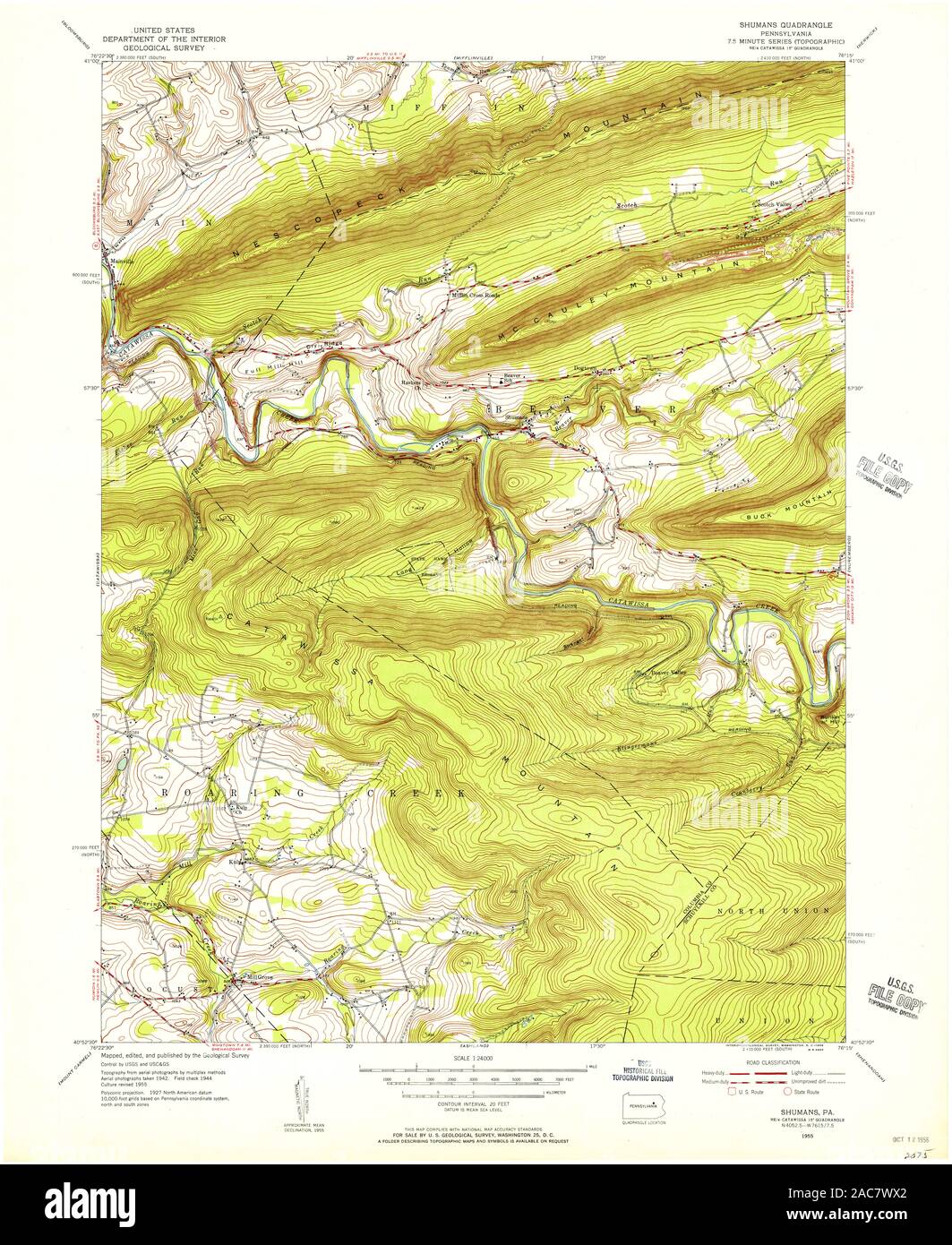 USGS TOPO Map Pennsylvania PA Shumans 221960 1955 24000 Restoration ...