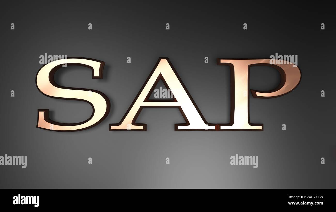 SAP metal copper write on black glossy background - 3D rendering ...
