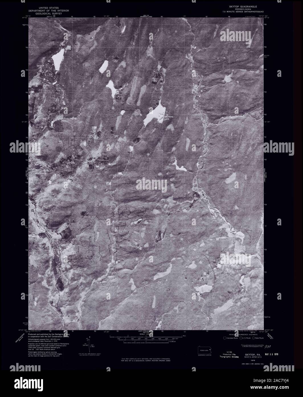 USGS TOPO Map Pennsylvania PA Skytop 221849 1976 24000 Inverted ...