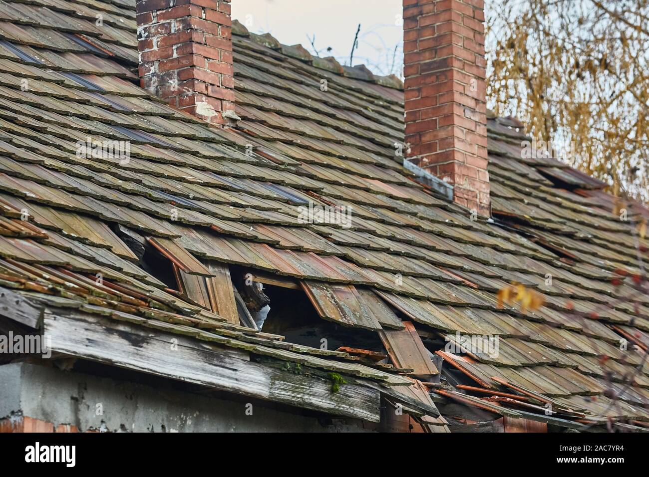 Collapsed House Roof Stock Photo - Alamy