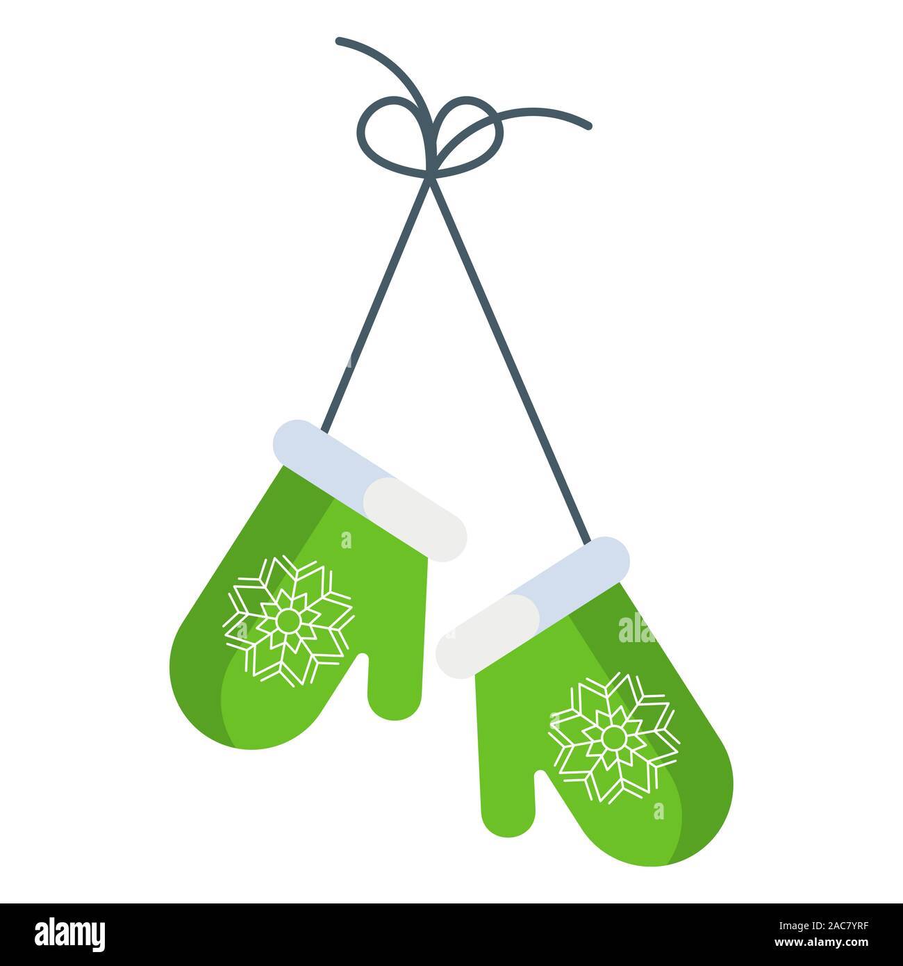 Green winter knitted mittens. Flat cartoon illustration Stock Vector ...