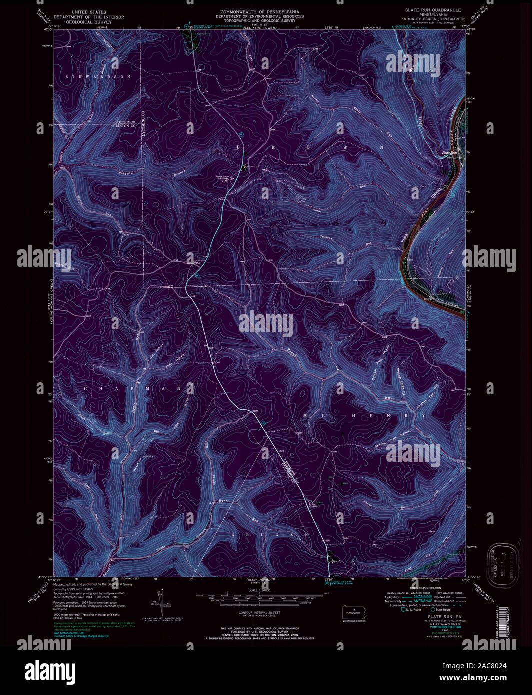 USGS TOPO Map Pennsylvania PA Slate Run 223957 1946 24000 Inverted ...