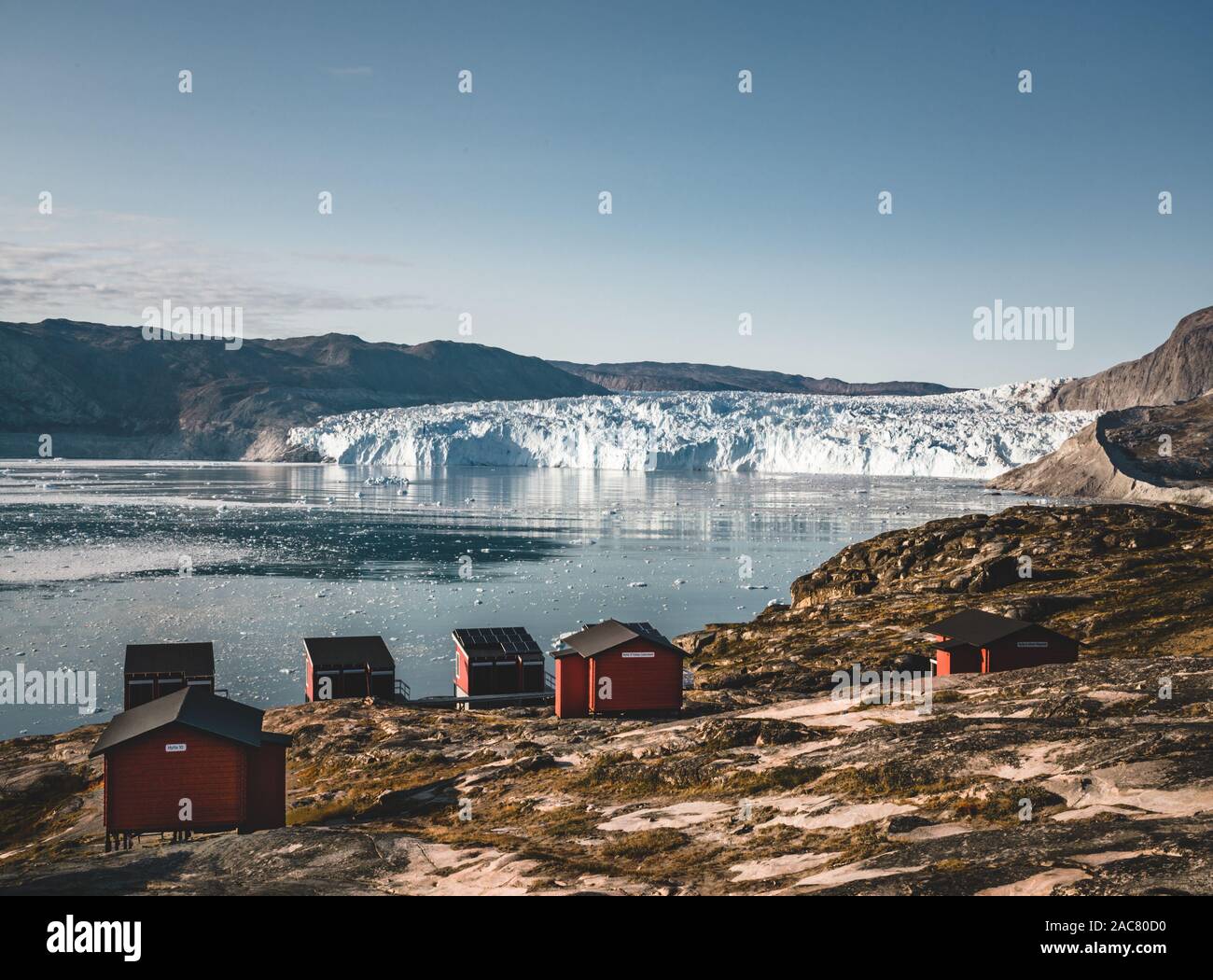 Panoramic image of Camp Eqi at Eqip Sermia Glacier in Greenland. nature ...