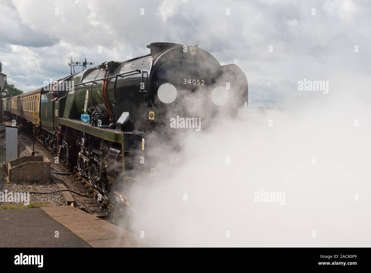 Battle of Britain Class steam locomotive 34046 Braunton running as ...