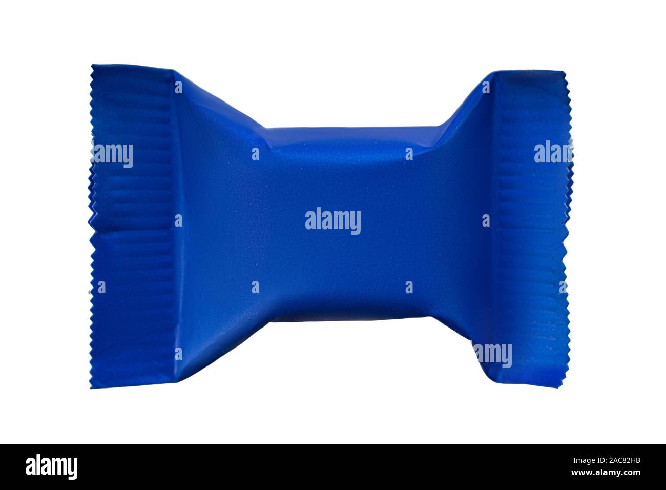 Candy chocolate bar in a blue ribbon pack isolated on white background ...