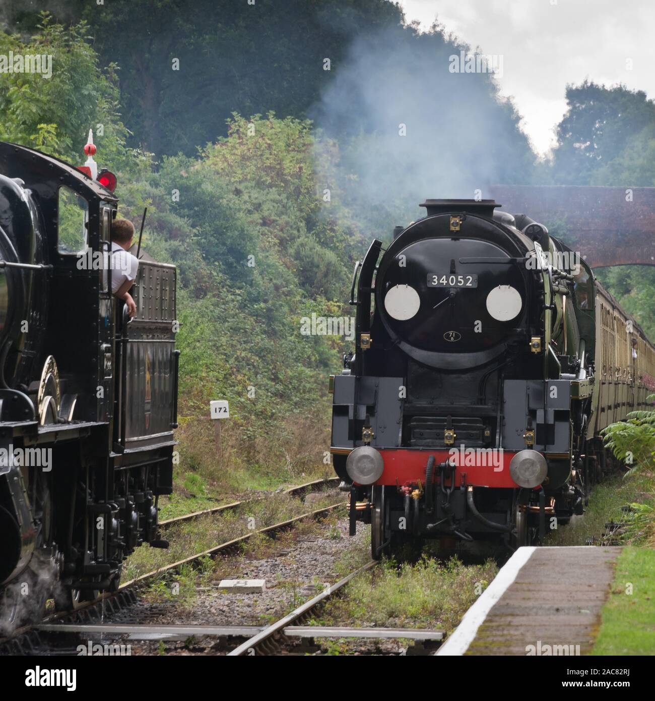 Battle of Britain Class steam locomotive 34046 Braunton running as ...