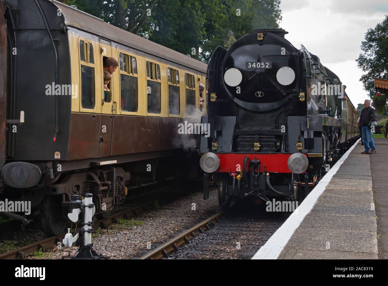 Battle of Britain Class steam locomotive 34046 Braunton running as ...