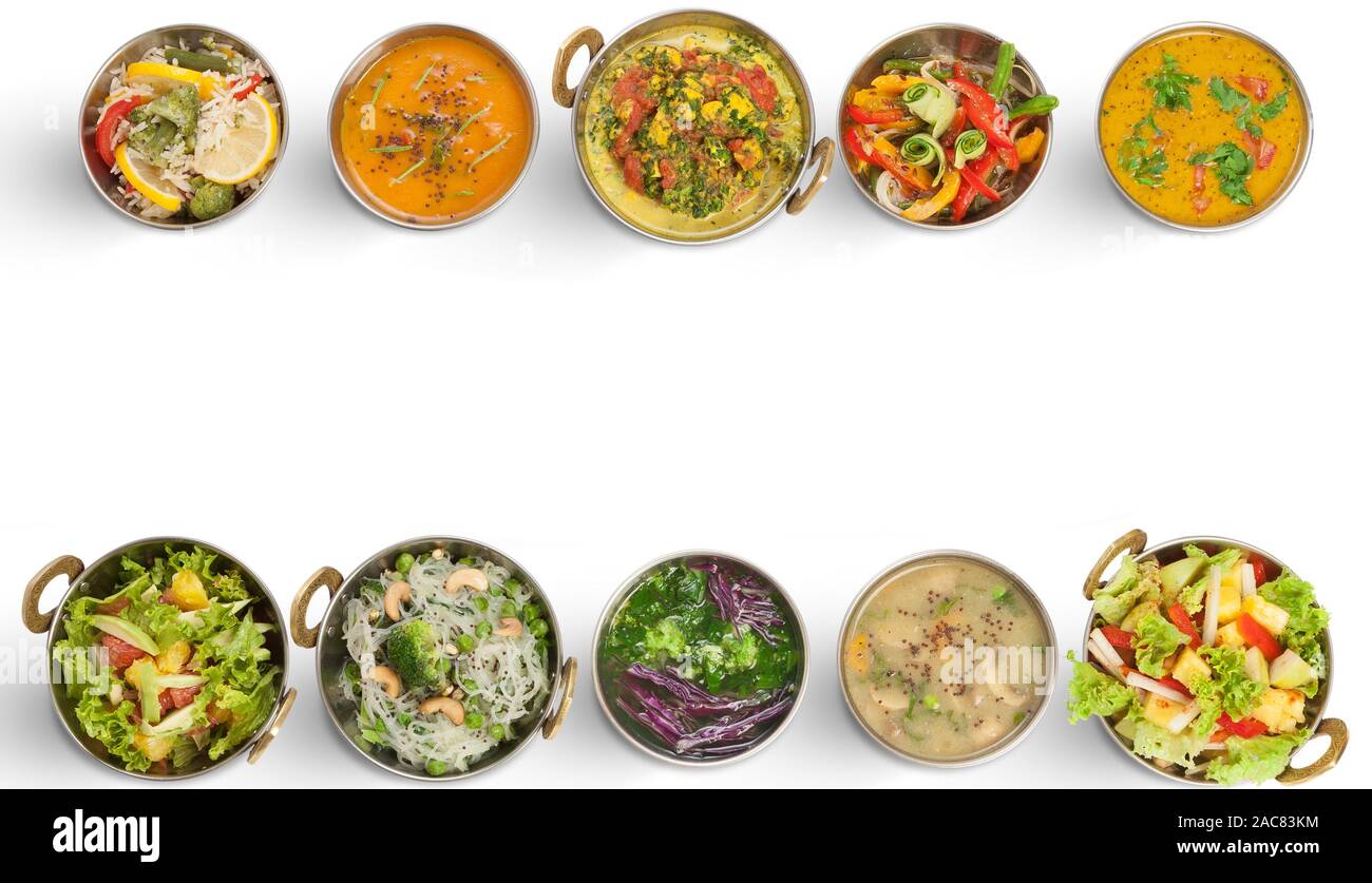 Restaurant menu of different main courses, soups and salads Stock Photo ...