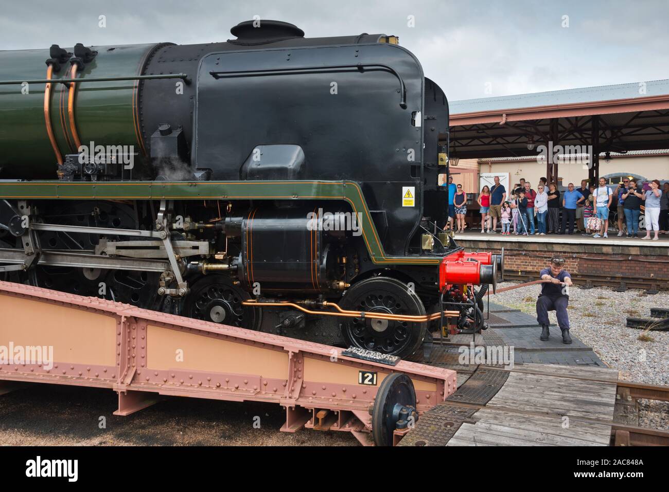 Battle of Britain Class steam locomotive 34046 Braunton running as ...