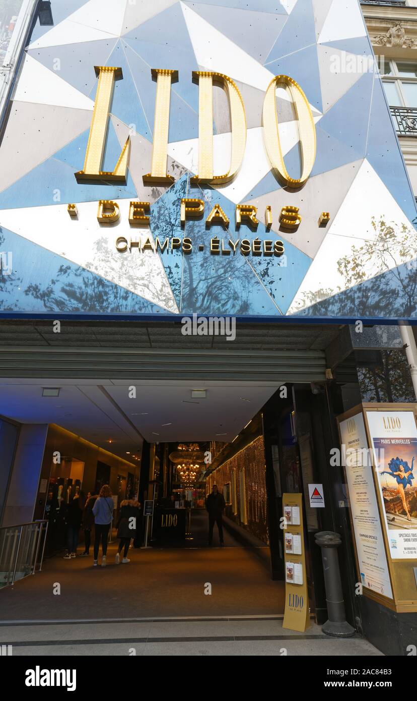 The entry of world famous cabaret club Lido located on Champs-Elysees ...