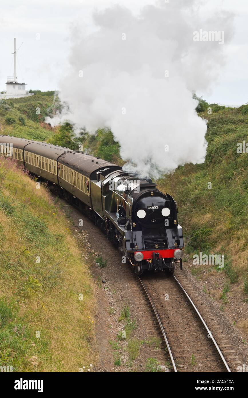 Battle of Britain Class steam locomotive 34046 Braunton running as ...