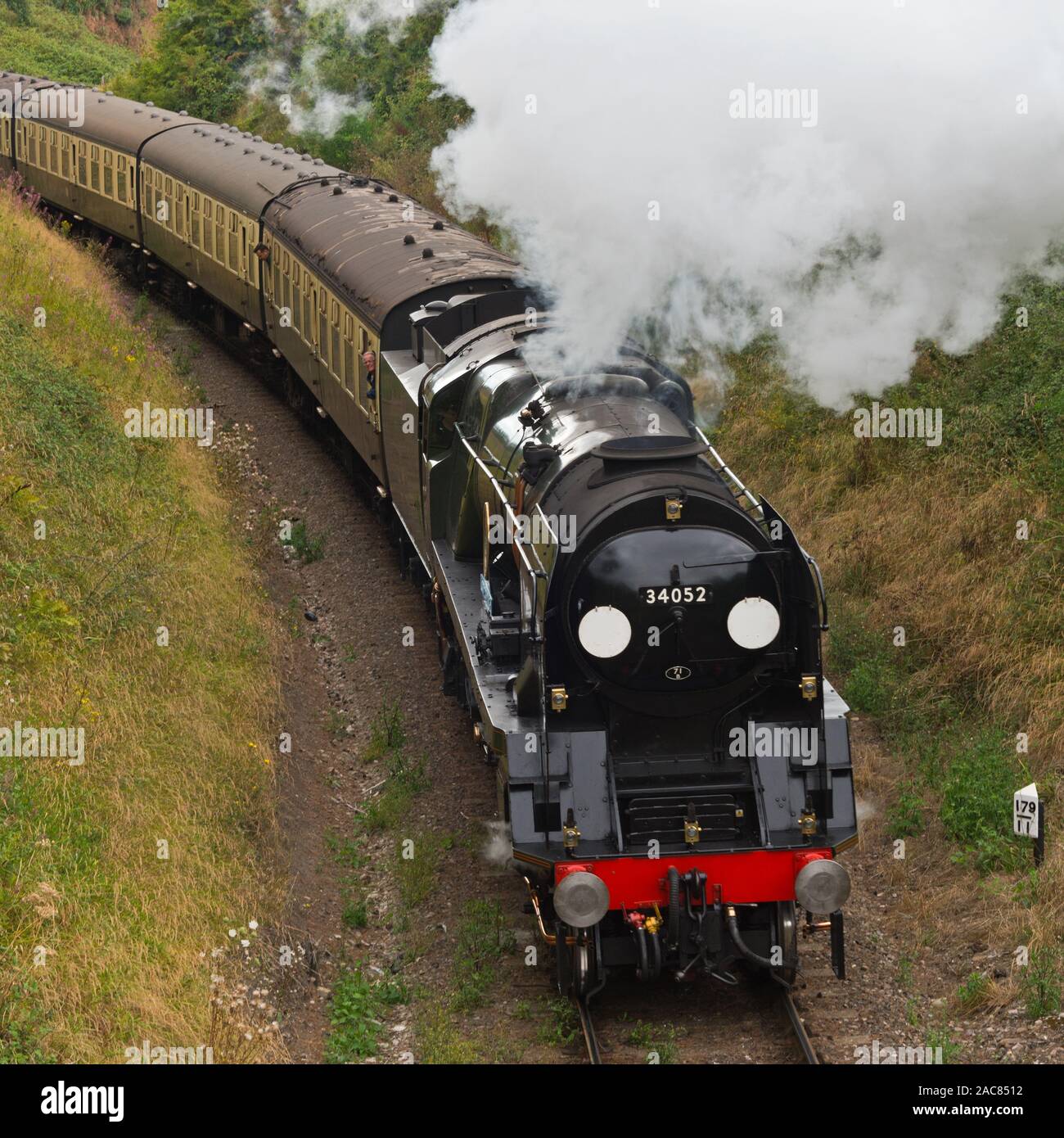 Battle of Britain Class steam locomotive 34046 Braunton running as ...