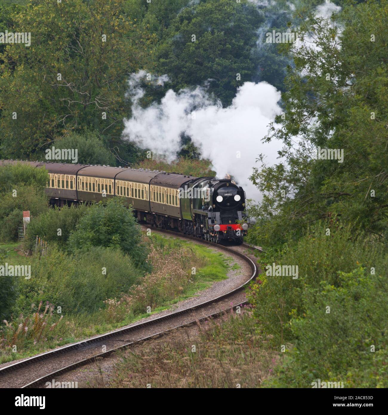 Battle of Britain Class steam locomotive 34046 Braunton running as ...