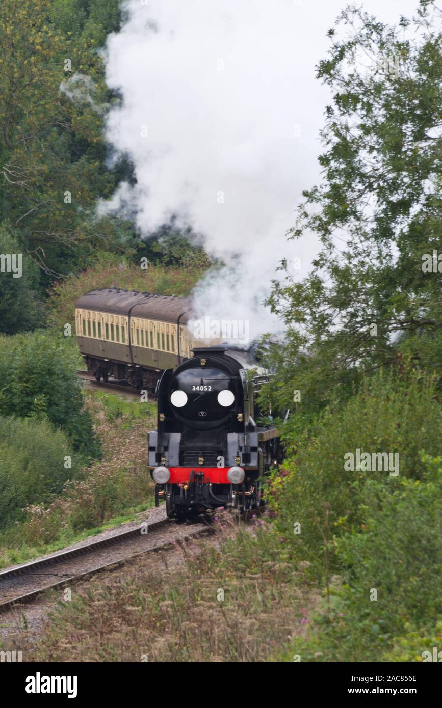 Battle of Britain Class steam locomotive 34046 Braunton running as ...