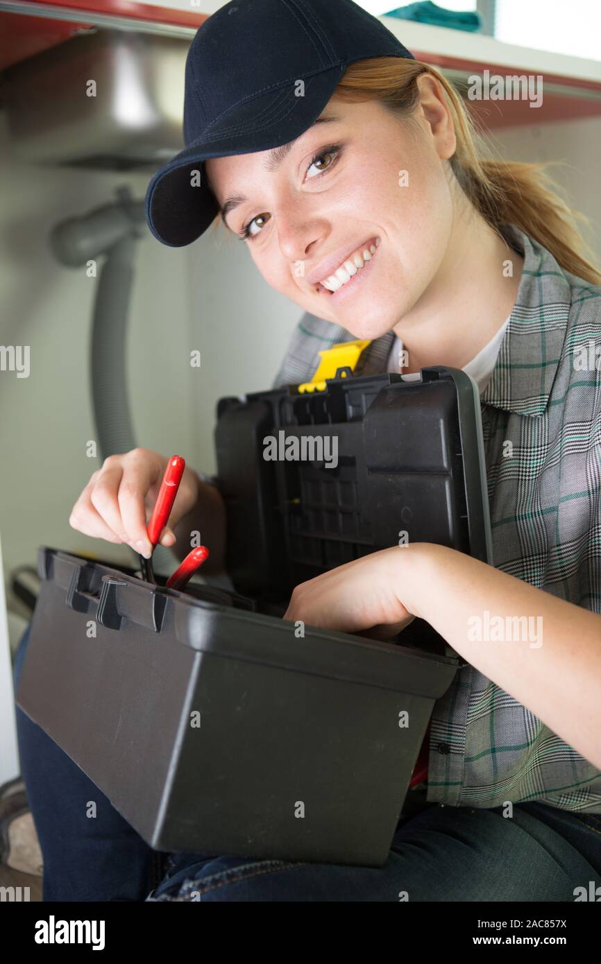 a woman with a tool box Stock Photo - Alamy