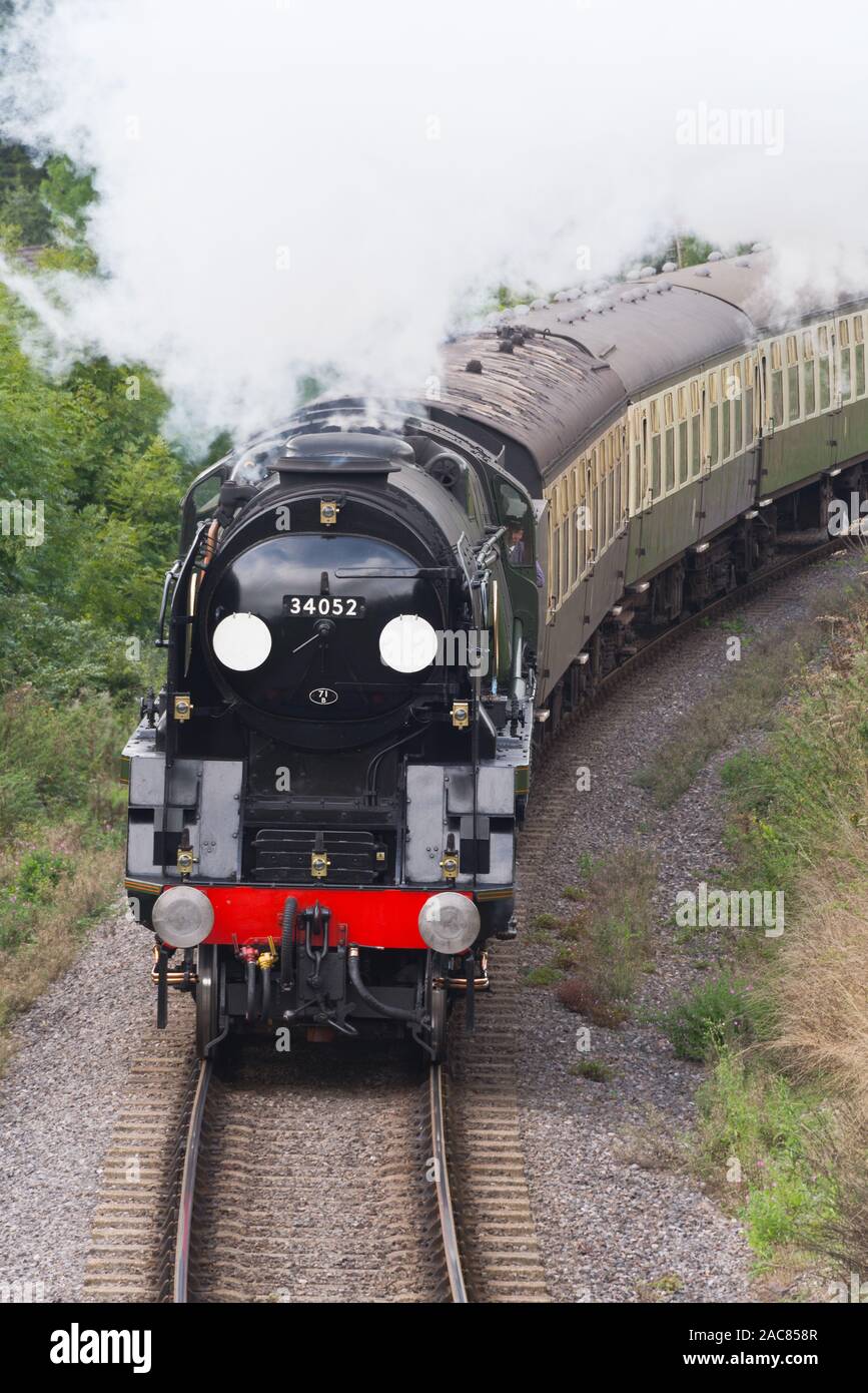 Battle of Britain Class steam locomotive 34046 Braunton running as ...