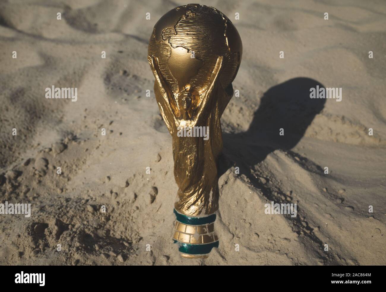 May 30, 2019. Doha, Qatar. FIFA World Cup trophy on sand. FIFA World ...